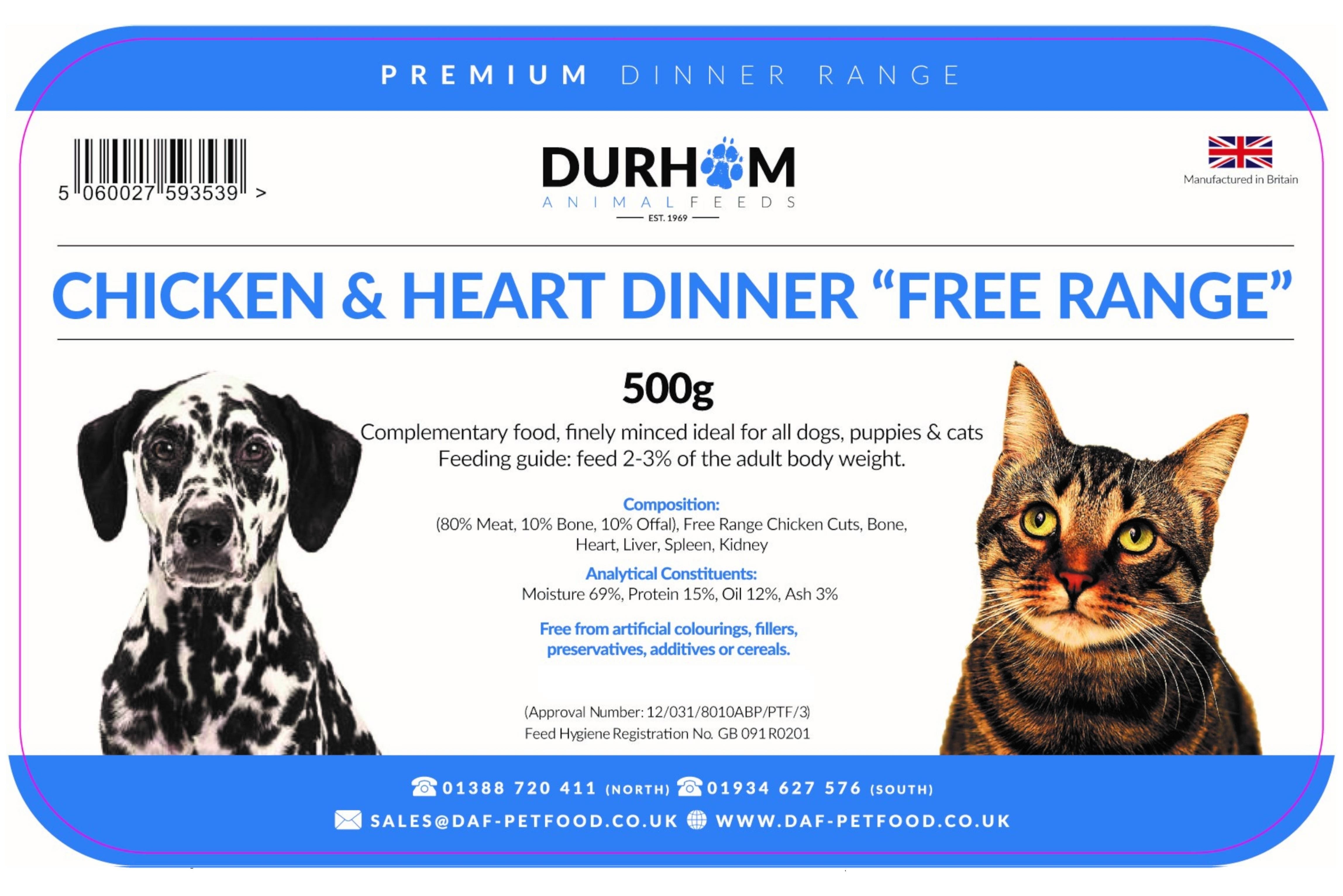 Chicken & Heart Dinner (Free Range) - Durham Animal Feeds